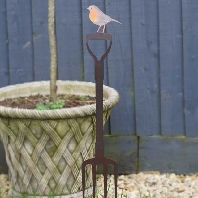Large Robin On Fork 78cm Metal Garden Stake Outdoor Sculpture Statue ...
