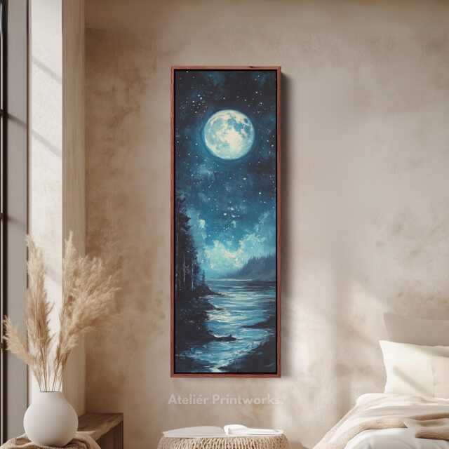 Vertical Moon Wall Art Long Skinny Narrow Canvas, Tall Vertical Art ...