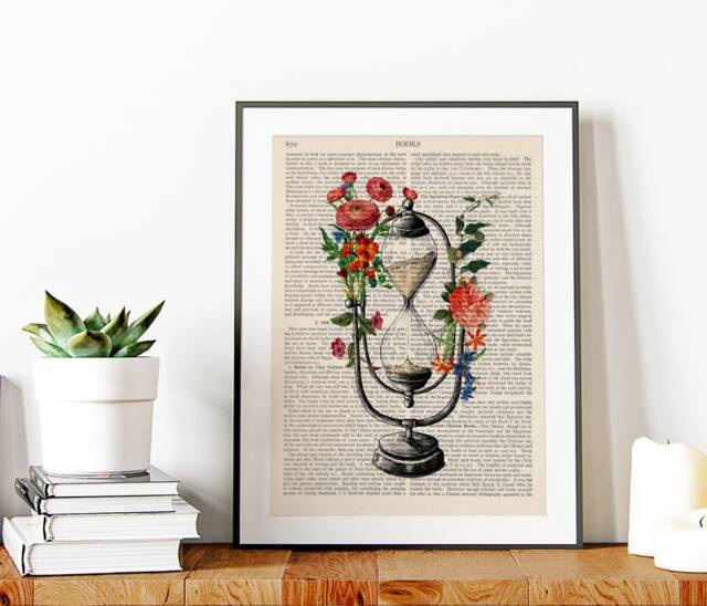 Hourglass Print, Vintage Flowers, Sand Clock, Hourglass, Antique by ...