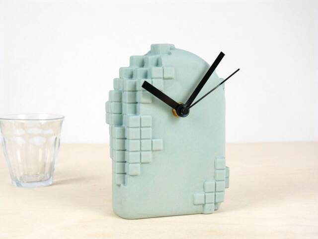 Pixel Clock - Pixelated Pixels Clockwork Ceramics Analog Digital Hands ...