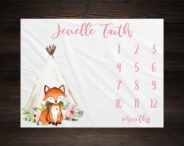 Woodland Milestone Blanket Monthly Growth Tracker Soft Fleece Fox Baby ...