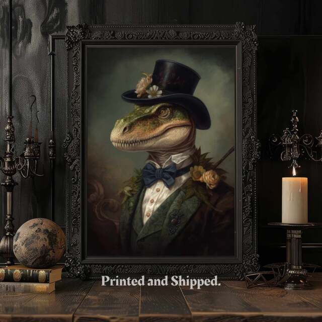 T-Rex Portrait, Altered Art Print, Victorian Animal Painting, Head ...