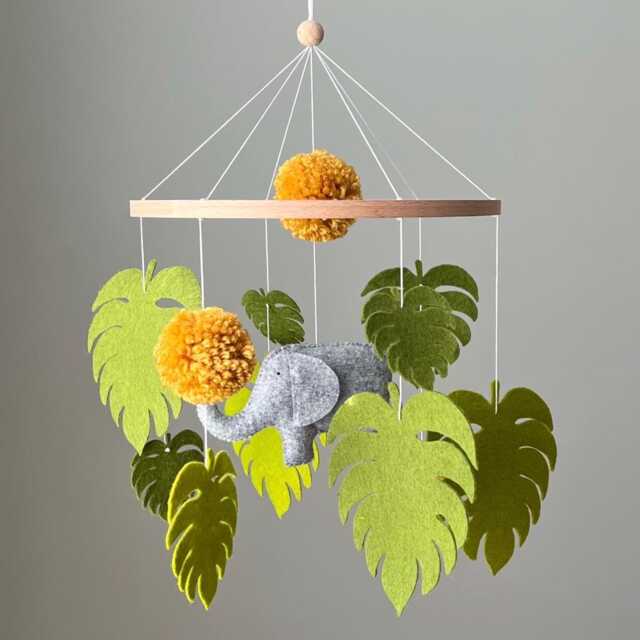 Felt Elephant Baby Mobile, Jungle Safari, Tropical Nursery Decor by ...