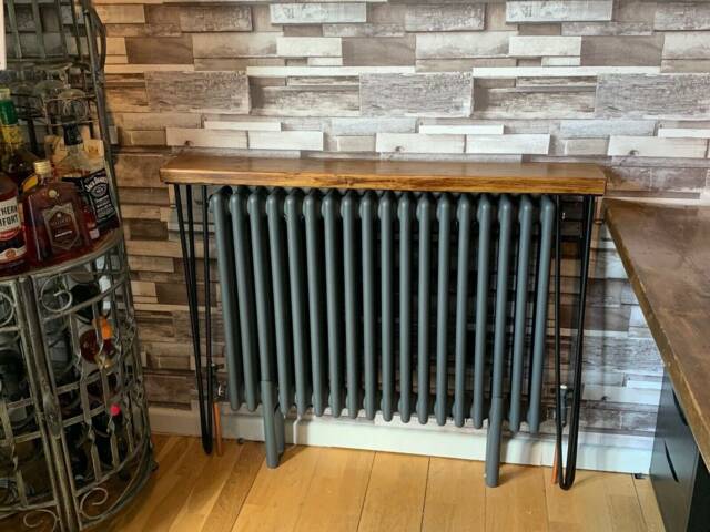 Rustic Radiator Cover With Hairpin Legs - Scaffold Board Hallway Table ...