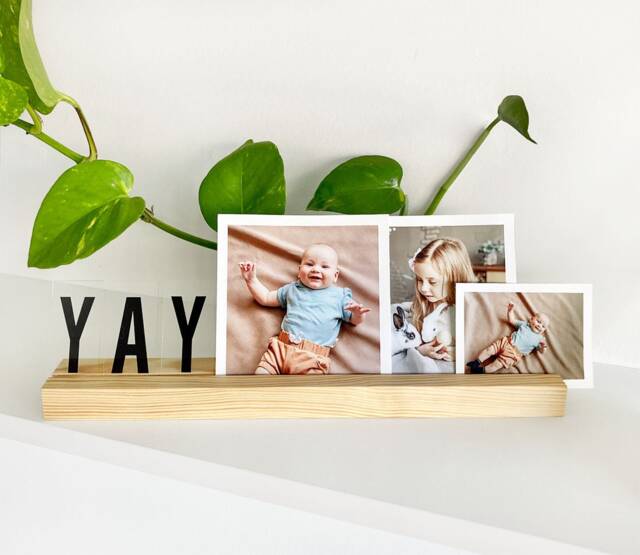 Natural Wood Photo Holder, Wooden Block Display Stand, Picture Holder ...