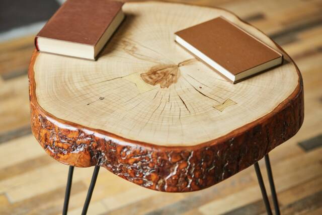 Round Coffee Table, Rustic Side Chestnut Wood Slab, Modern Live Edge ...
