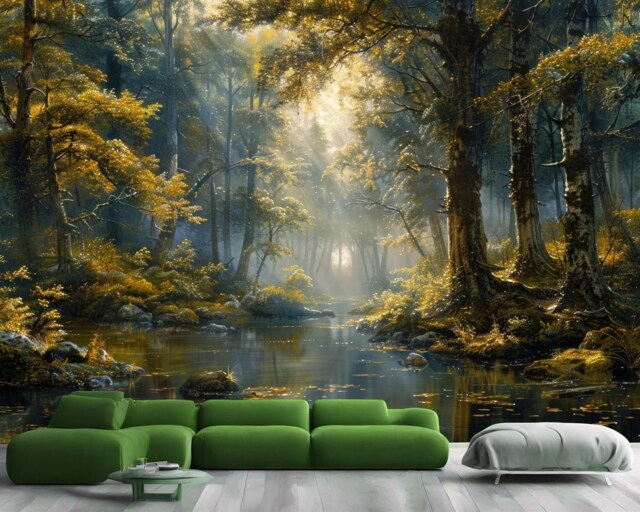 Tranquil Painting Of The Enchanted Forest Gift, Art Print Photomural Wallpaper Mural Easy ...