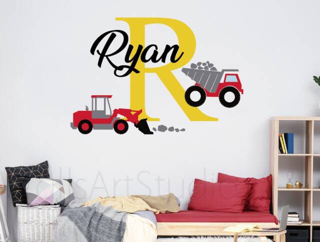 Trucks Decal, Construction Decals , Excavator Mixer Sticker , Boys Room Wall Decor ...