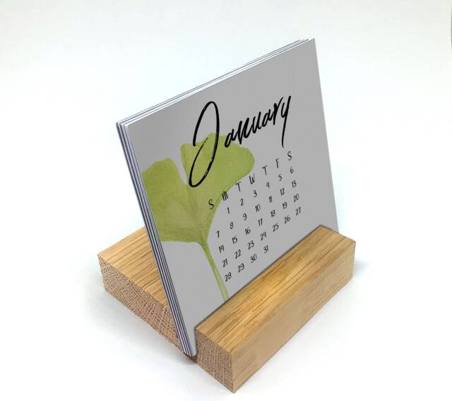 2026 Calendar & Wooden Desk Block, Botanical Oak Block Stand, Floral ...