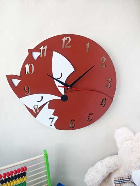 Fox Wall Clock Wooden Nursery Room Silent Movement Baby Gift Idea ...