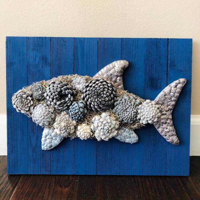 Shark Vertical Succulent Pine Cone Garden, Custom Wood Plank Board ...