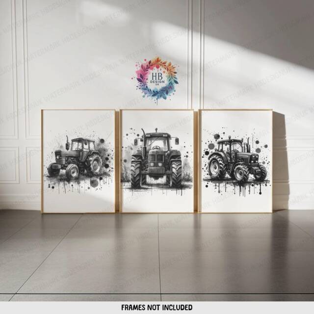 Watercolour Tractor Print Set - 3 Posters - Boys Bedroom Artwork Farm ...