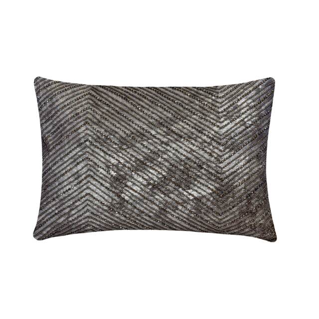 Decorative Oblong Cushion/Lumbar Pillow Cover Grey Suede With Silver ...