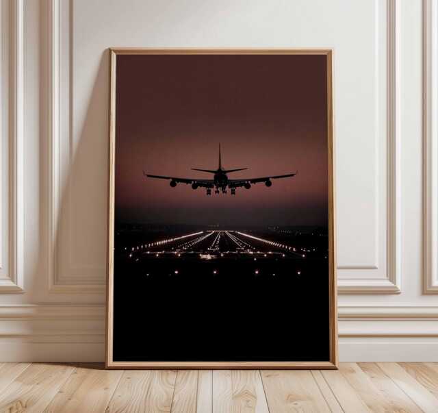Airplane Landing Poster, Aviation Wall Art, Aircraft Runway Print ...