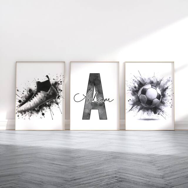Kids Football Wall Art Set - 3 Personalised Soccer Prints - Boys ...