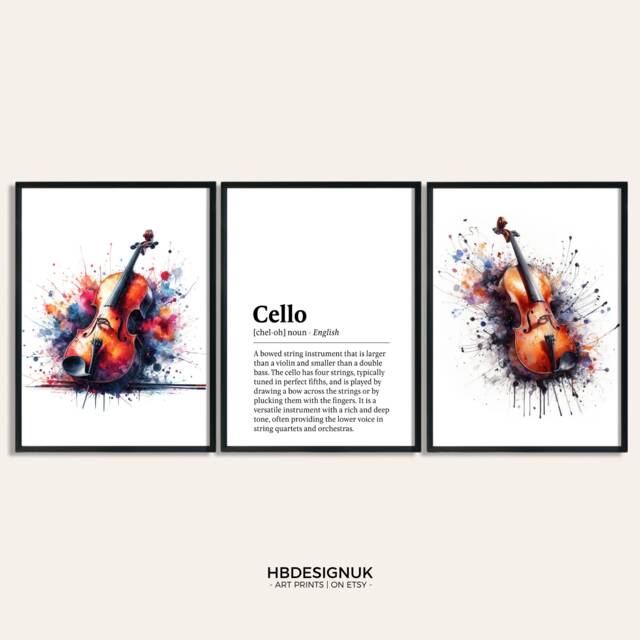 Cello Watercolour Art Print - Set Of 3 Music Artwork - Watercolor ...