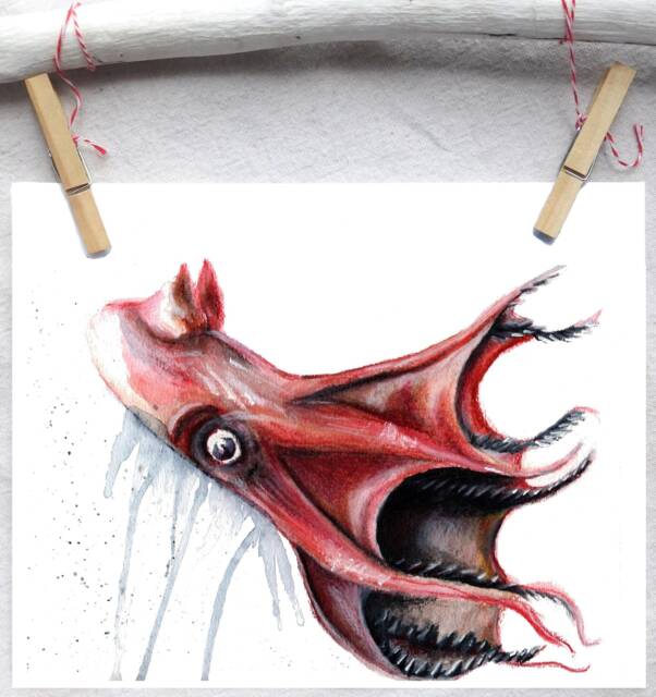 Squid Art Print - Octopus Nautical Decor -Beach House Vampire Navy Blue ...