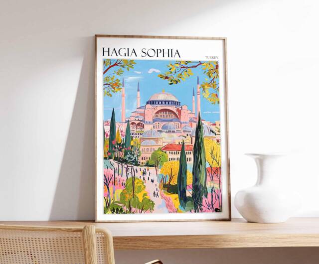 Hagia Sophia Poster, Turkey Travel Print, Islamic Wall Art, Tropical ...