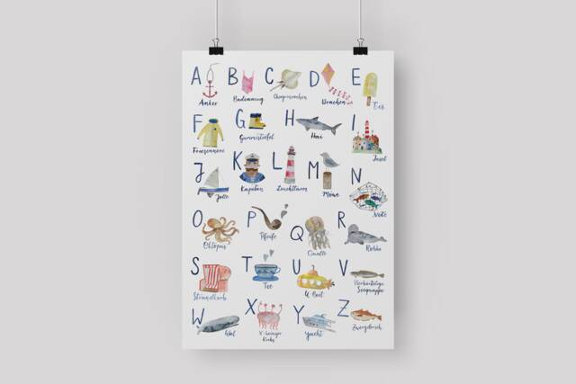 Abc-Poster Meer, Alphabet-Poster, A3 Poster Buchstaben Poster, Geschenk ...