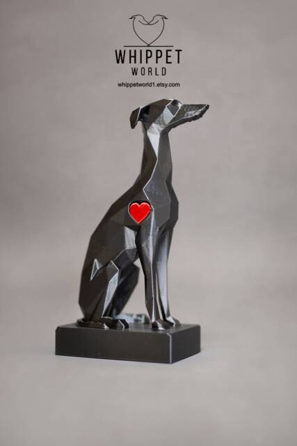 Whippet Ornament With Heart, 3D Printed Model Of Whippet, Greyhound ...