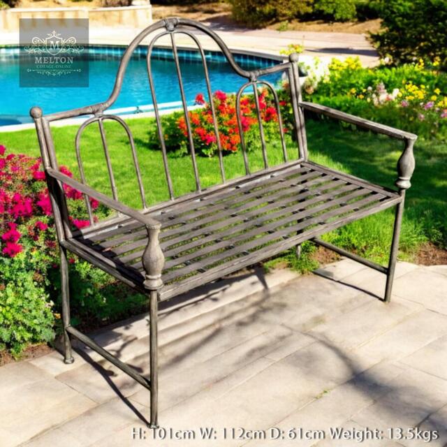 Antiqued Aged Brown Fancy Ornate Metal Garden Bench Patio Furniture ...