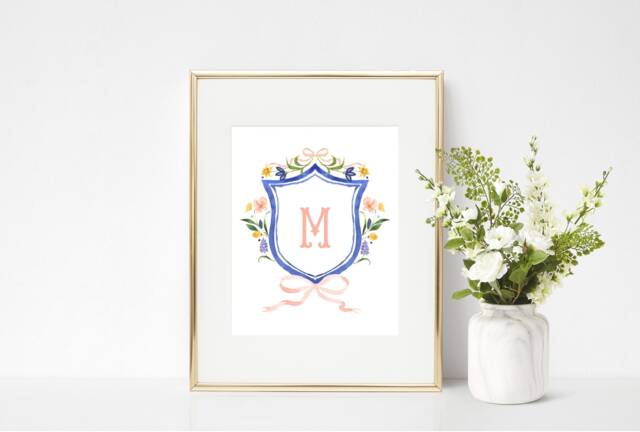 Personalized Family Crest Spring Easter Floral Pink Home Decor Art ...