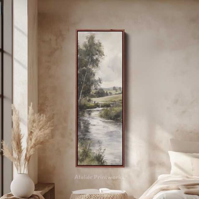 Tranquil River Painting Canvas Artwork Long Narrow Wall Art, Vertical ...