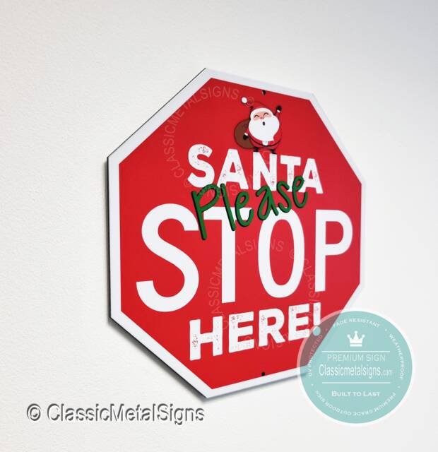 Santa Stop Sign, Santa Please Stop Here, Outdoor Signs, Christmas Decor ...