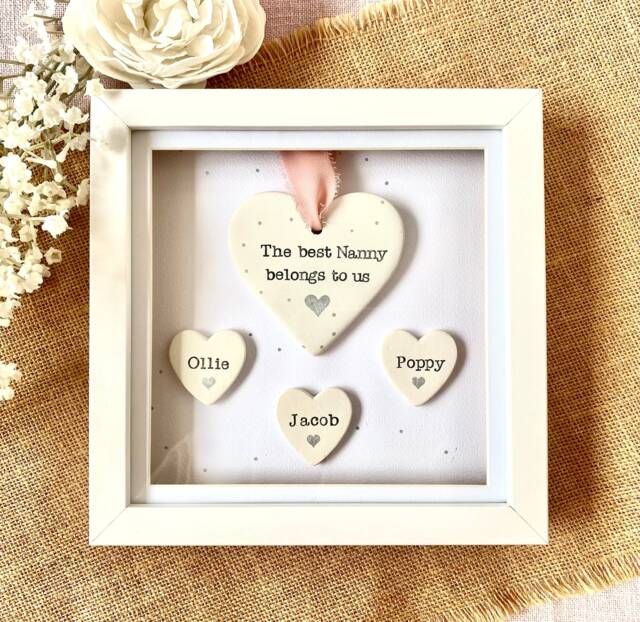 Personalized Nanny Photo Frame Hand Stamped Ceramic Hearts Shadow Box ...