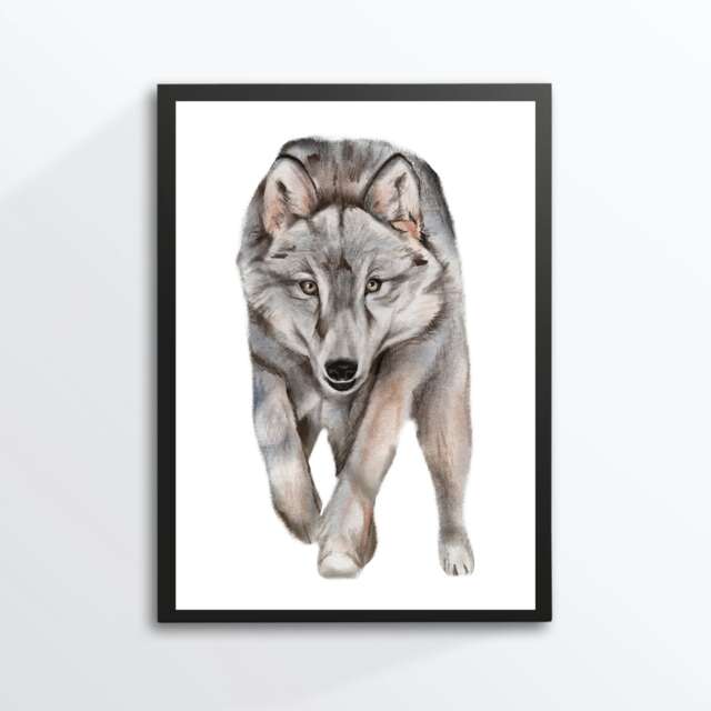 Din A4 Art Print - Skulking Wolf Grey Forest Animal Watercolor Print ...