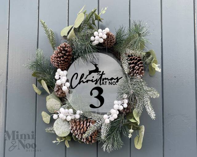 Christmas Wreath Sign Personalised House Number - Acrylic Plastic ...