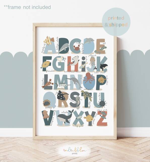 Navy Blue Sea Animals Alphabet Print, Under The Ocean Boy Nursery ...