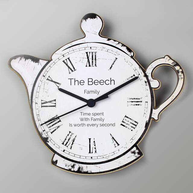 Personalised Wooden Wall Clock - Teapot Shape Kitchen New Home Gift ...