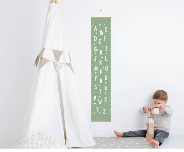 Green Alphabet Growth Chart, Nursery Decor, Hart For Kids, Wall Hanging ...