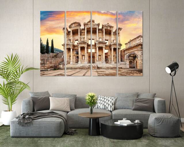 Facade Of The Library Celsus in Ephesus Pictures Print On Canvas, City ...