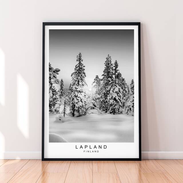 Lapland Print Poster Finland Scandinavia Winter Black & White Wall Art ...