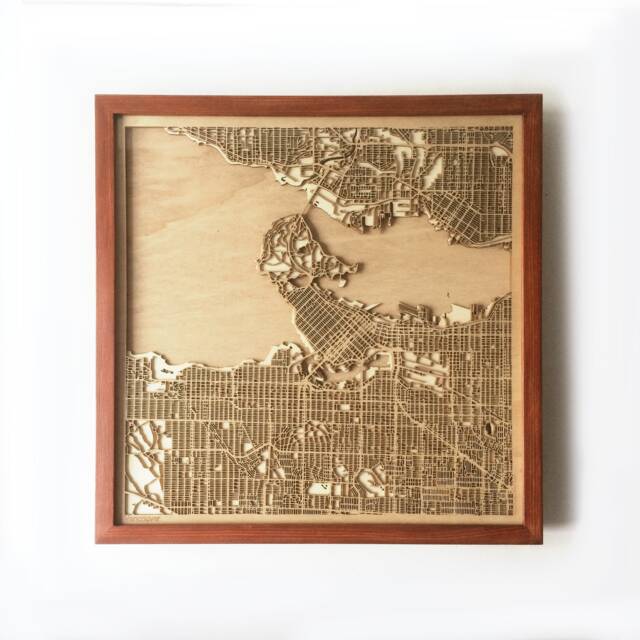 Vancouver Wooden Map - Mahogany Laser Cut Streets City Maps 3D Framed ...