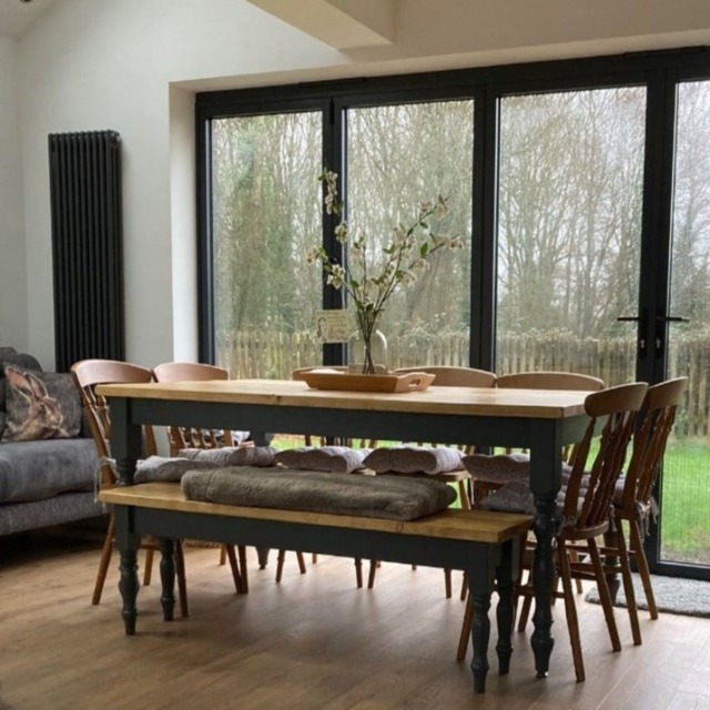 Extra Wide Farmhouse Dining Table Set With Bench - Kitchen Table ...