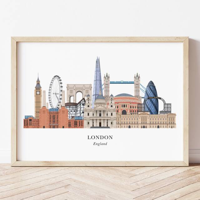 London Skyline Print, Cityscape, Wall Art, Illustration, Travel Poster ...