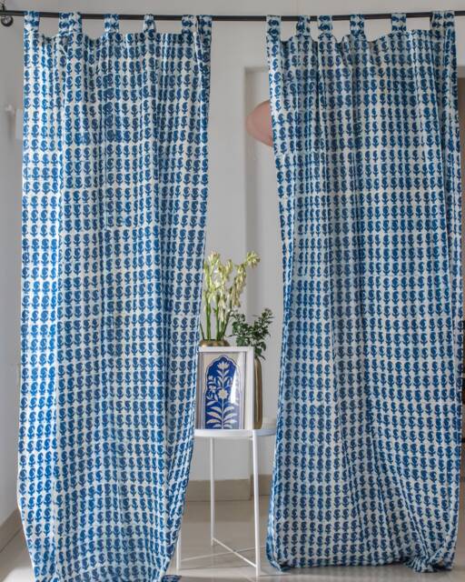 Indigo Paisley Semi Sheer Curtains, Cotton Curtains, Sheer Panels ...