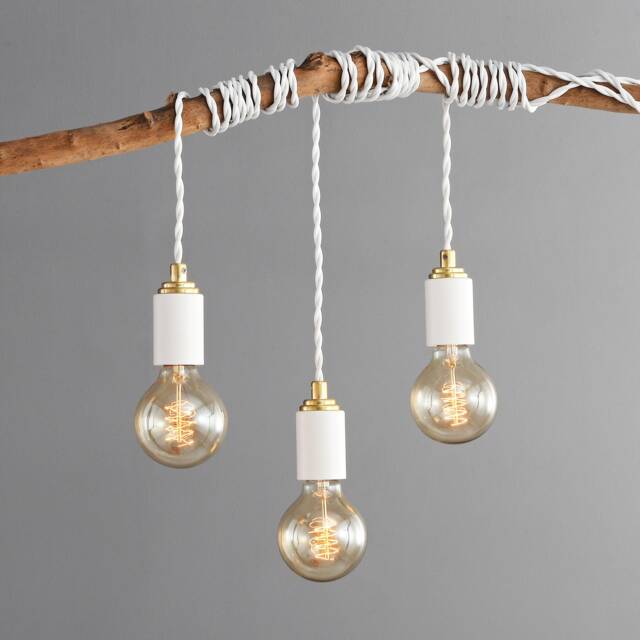 White & Gold Plug-In Pendant - Industrial Modern Minimalist Hanging Swag Lamp Portable Lighting ...