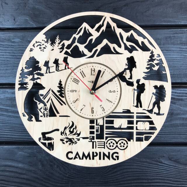 Adventure Wooden Wall Clock, Camping Clock Gift, Living Room Decor ...
