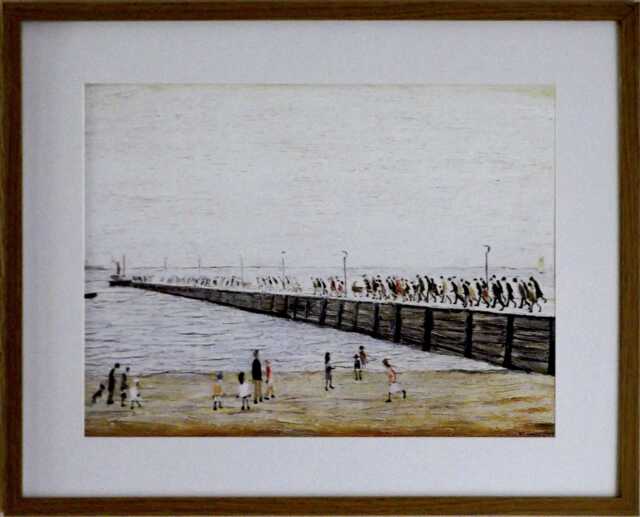 L S Lowry Authentic Art Print - Jetty At Knott End Light Oak Finish ...