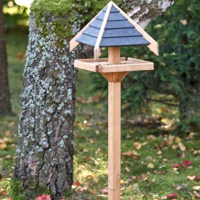 Handcrafted Pine Wood Bird Table Charcoal Roof, Mounting Stake by Etsy ...