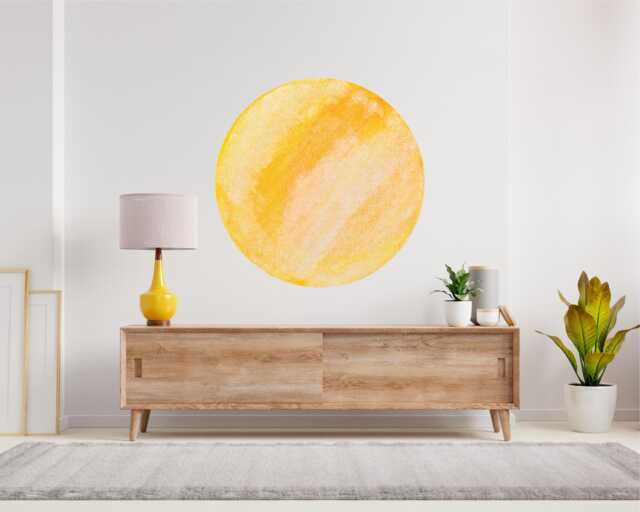 Circle Wall Sticker, Yellow Round Decal Abstract Decor, Watercolour ...