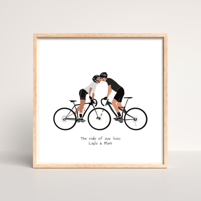 Couples Road Cyclists Memorable Date Art Print - Personalised Bikes ...