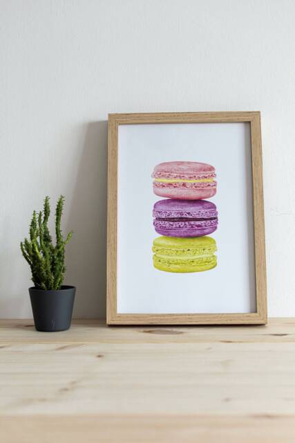 Macarons Art Print - French Pastry Illustration Handmade Realistic Food Decor A4 Unframed by ...
