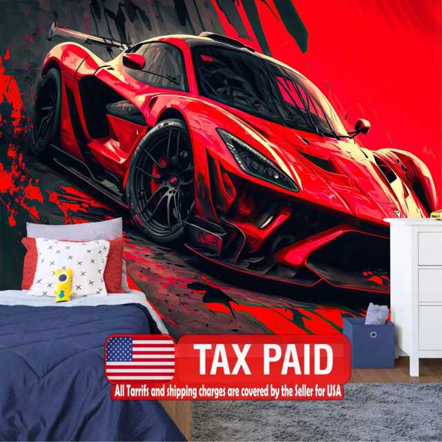 Red Racing Car Mural, Motorsports Art Print, Peel & Stick Decal by Etsy ...