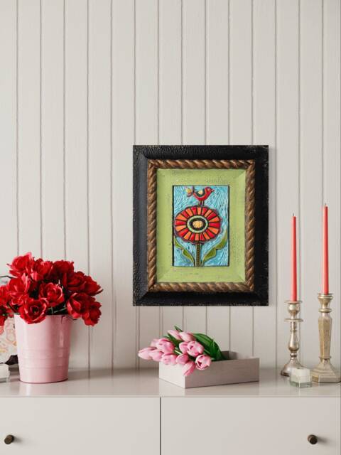Ceramic Wall Art With Mosaic Accents in Rustic Rope Frame Made To Order ...