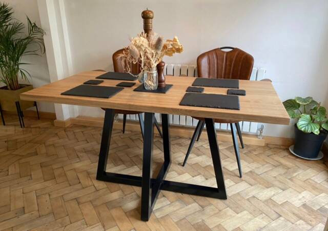 Bespoke Solid Wood Rectangular Steel Pedestal Dining Table Handmade in ...